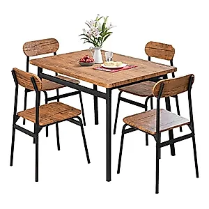 Lamerge 5-Piece Dining Table Set, Kitchen Table Set for 4, Industrial Dining Table and Chairs Set with Metal Frame, Kitchen Table and Elliptic Curve Chairs for Small Space, Homeoffice, Breakfast Nook