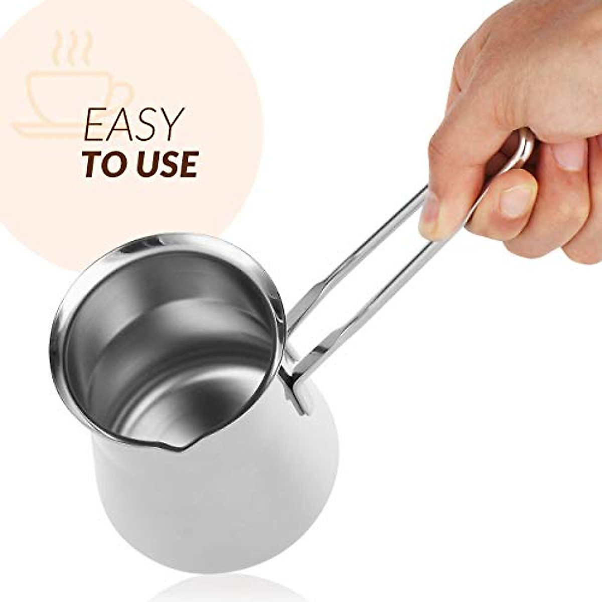 Caizen Coffee Quality Turkish Coffee Pot - Turkish Coffee Maker, Chai Pot, Arabic Coffee Pot, Briki Greek Coffee Pot, Greek Briki, Cezve, Ibrik (15oz)