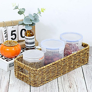 Rattan Storage Basket Kitchen Utensil Holder Woven Rectangular Cutlery Storage Basket Silverware Tray Natural Woven Flatware Organizer Tray Woven Cutlery Holder