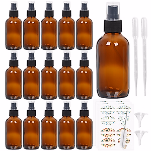 STARSIDE 16 Pack4oz Amber Glass Spray Bottles with Fine Mist Sprayer & Dust Cap for Essential Oils, Perfumes,Cleaning Products, 120 ml Fine Mist Glass Spray Bottle