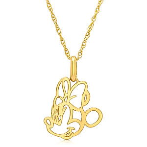 Disney Minnie Mouse 14k Yellow Gold Cutout Silhouette Pendant Necklace, 18"