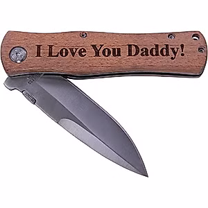 I Love You Daddy! Folding Pocket Knife with Pocket Clip - (Wood Handle)