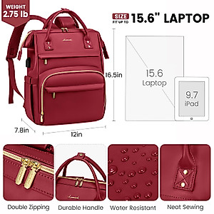 LOVEVOOK Leather Laptop Backpack for Women 15.6 inch,Travel Backpack Purse Nurse Teacher Backpack Computer Laptop Bag,Professional College Business Work Bags Carry On Backpack with USB Port,Chili Red