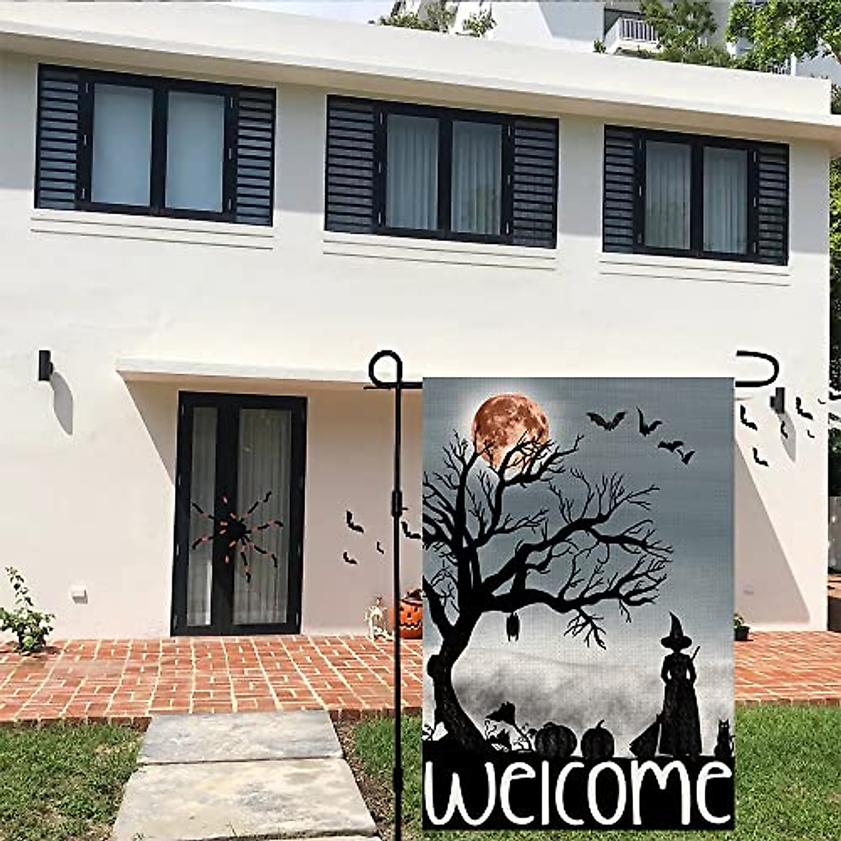 Welcome Halloween Garden Flag 12 x 18 Inch Double Sided Burlap Small Witch Pumpkin Flag Outside Porch Decor Halloween Yard Decoration DF110