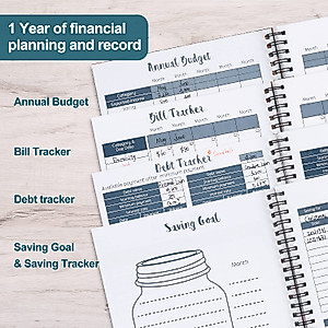 Monthly Budget Planner [Undated] with 12 Bill Pockets for Income, Debt, Saving, Expense and Bill Tracker Organizer, Blue, Floral Design