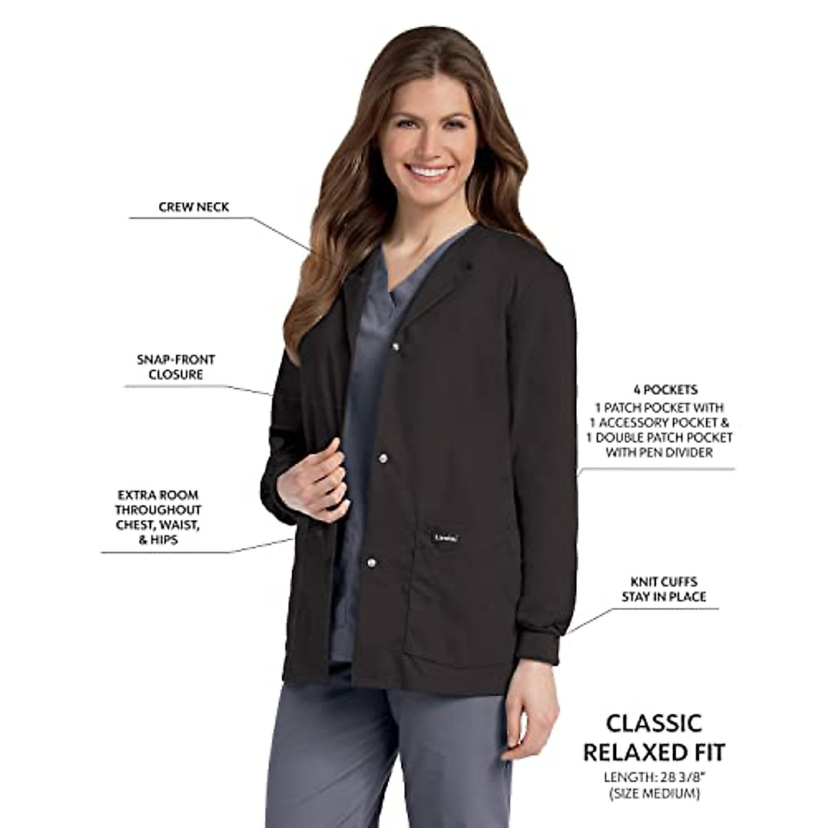 Landau Essentials Relaxed Fit 4-Pocket Snap-Front Scrub Jacket for Women 7525