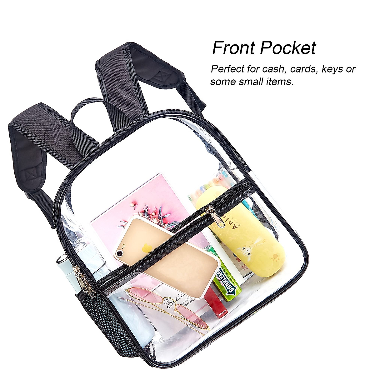 Vikcnitor Clear Mini Backpack Stadium Approved, Heavy Duty Waterproof Clear Bookbag for Concerts, Work, Sport Events-Black