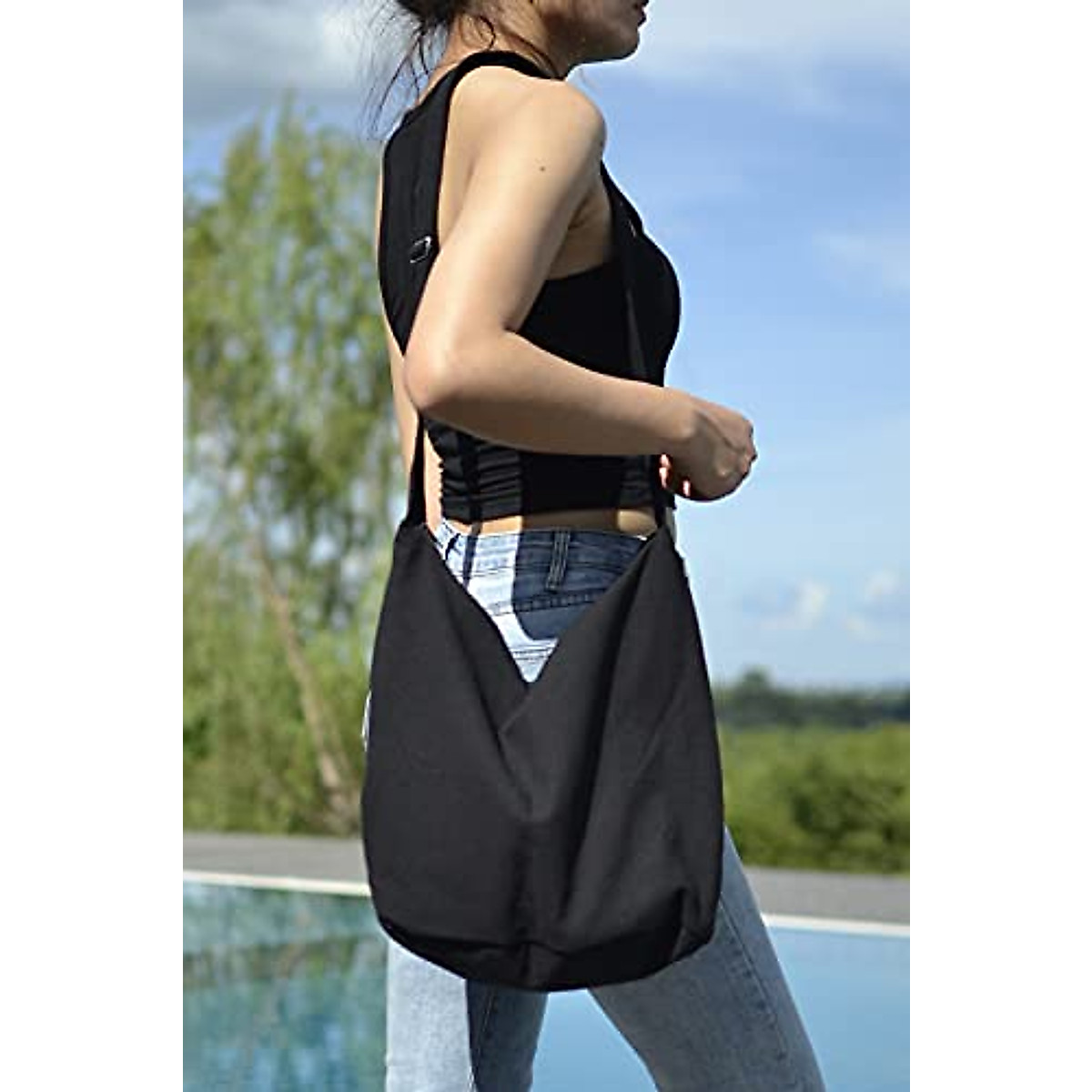 Your Cozy Sling Purse Hippie Bags For Women Crossbody Bag Thai Top Handmade Shoulder Bag with Adjustable Strap Black