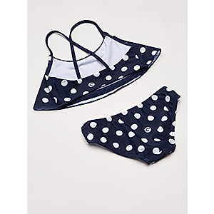 Kanu Surf Girls' Karlie Flounce Bikini Beach Sport 2 Piece Swimsuit, Suzie Navy Dot, 12