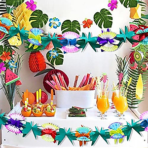 BUSOHA 2Pack Tissue Flower Garland - 12 Feet Long Tropical Multicolored Paper Flower Garland Banner for Hawaiian Luau Summer Tiki Bar Tropical Birthday Baby Shower Wedding Party Decorations Supplies