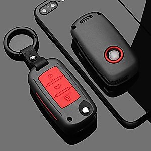 SANRILY 1 Pcs Flip Key Cover Case for Volkswagen Jetta Passat Golf Beetle GTI Tiguan EOS Keyless Keychain Holder Stylish ABS Plastic Full Protection Key Shell Black