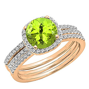 Dazzlingrock Collection 6 MM Round Peridot & Diamond Ladies Halo Wedding Ring Set in 10K Rose Gold, Size 4.5