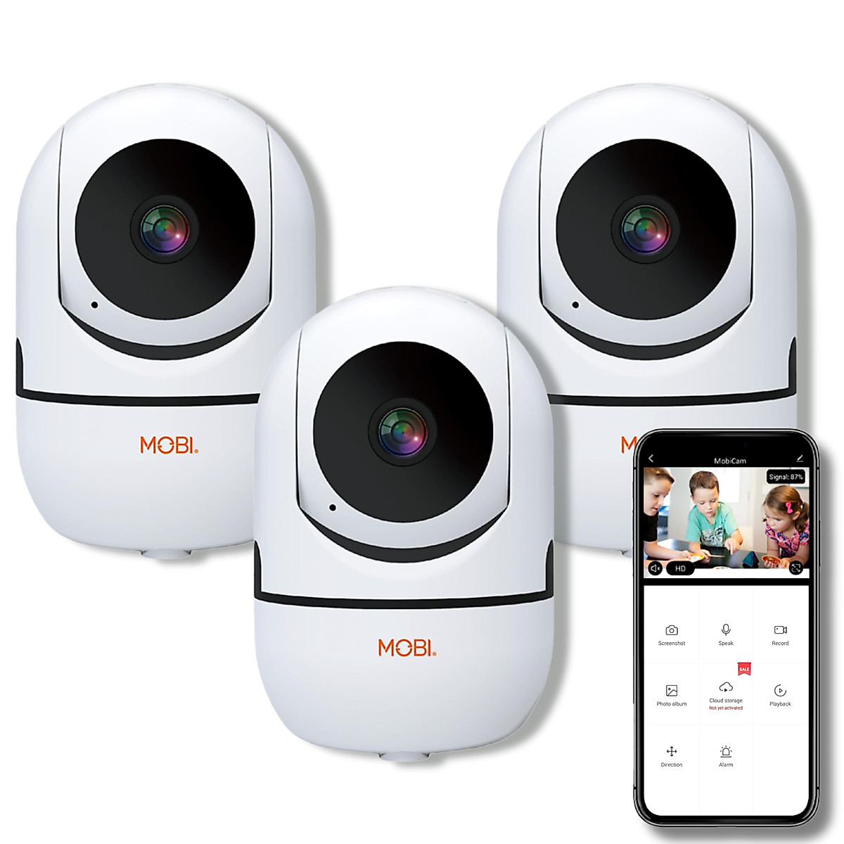 MobiCam HDX Wi-Fi Pan & Tilt Smart Nursery, Elderly & Home Monitoring Camera, 1080p HD Indoor Security Night Vision IP Camera, Motion Detection, Two-Way Audio, Cloud & SD Card Storage - (3-Pack)