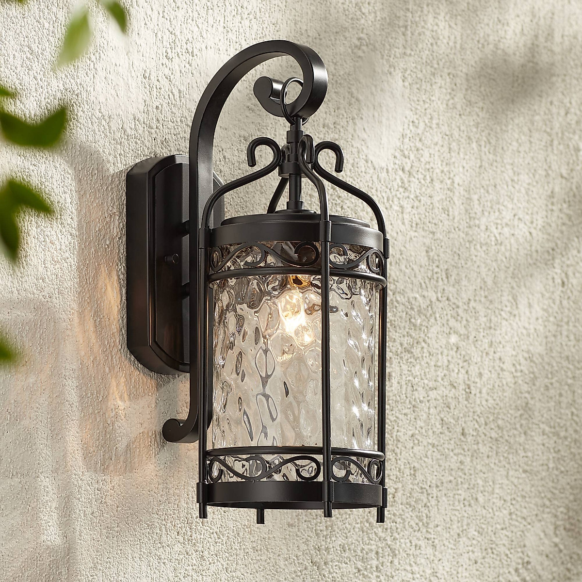 John Timberland Paseo European Country Outdoor Wall Light Fixture Matte Black 19" Clear Hammered Glass Decor for Exterior House Porch Patio Outside Deck Garage Yard Front Door Garden Home