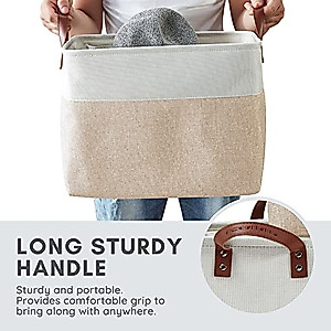 DECOMOMO Large Storage Baskets | Closet Storage Bins 17x12x13inch Canvas Baskets For Storage Laundry Nursery Toys Cloth Linen (Beige & White, XXL - 3 Pack)