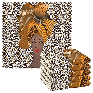 ALAZA Dish Towels Kitchen Cleaning Cloths African American Woman Leopard Dish Cloths Super Absorbent Kitchen Towels Lint Free Bar Tea Soft Towel Kitchen Accessories Set of 6,11"x11"