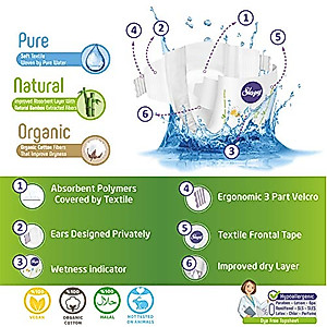 Sleepy Natural Diapers Size 6 - Organic Diapers Highly Absorbent and Hypoallergenic Bamboo Baby Diapers for Girls and Boys - Disposable Diapers 60 Count - Size 6 Diapers, Child Weight 33-55 lbs