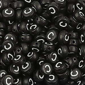 Bxwoum 100 Pieces 4×7mm Black Round Acrylic Alphabet Letter Beads Letter C Beads for Jewelry Making Bracelets Necklaces Key Chains