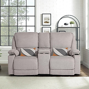 YOCONYO Loveseat Recliner, RV Reclining Loveseat, Home Theater Seating, Manual Loveseat with Console, 4 Cup Holders, 2-Seater Recliner Sofa, RV Furniture for Travel Trailers, Livingroom (Light Grey)