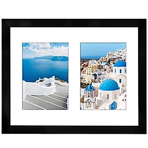 Americanflat 5x7 Double Picture Frame with Shatter-Resistant Glass - Fits Two 5x7 Photos or One 11x14 Picture - Signature Collection - Photo Frame for Wall Display - Black
