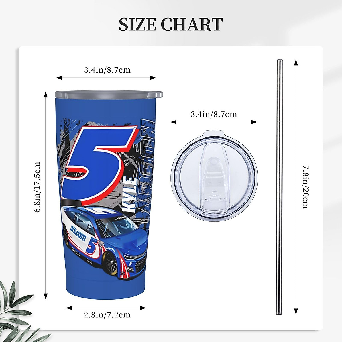 YFTRC Kyle Larson 5 Insulated Tumbler 20oz Tumbler with Lids and Metal Straws Stainless Steel Vacuum Insulated Travel Mug Coffee Cup Indoor Outdoor Ice Drinks Hot Beverage