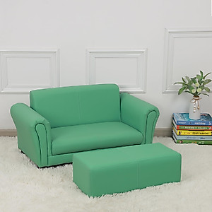 Getifun Kids Sofa Chair with Ottoman/Double Seat with Stool/PVC Leather Toddler Couch with Plastic Legs/Upholstered Children Armchair for Kids Under 4 Years Old (Cyan, Double)