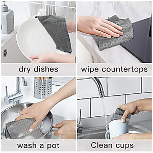 Airensky Kitchen Essentials Dish Towels 6 Piece Value Pack - Reusable Cleaning Cloths, Soft, Ultra-Absorbent, Nonstick Oil & Quick Drying - 12x12 Inches (3 Dark Gray, 3 Light Gray)