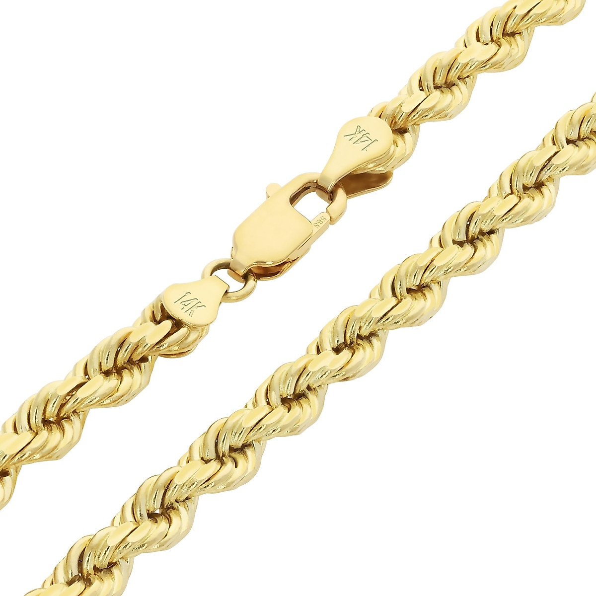 Nuragold 14k Yellow Gold 5mm Rope Chain Diamond Cut Bracelet, Mens Womens Jewelry 7" 7.5" 8" 8.5" 9"