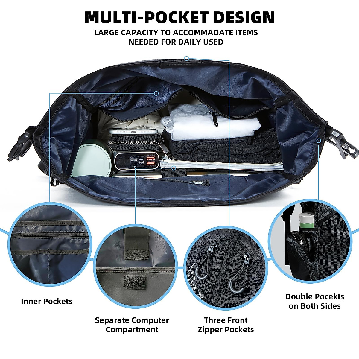 HIMZ WARRIOR Casual Laptop Backpack Lightweight Water Resistant Roll Top Bag 17 inch Computer Back Pack Travel Hiking (Black)…