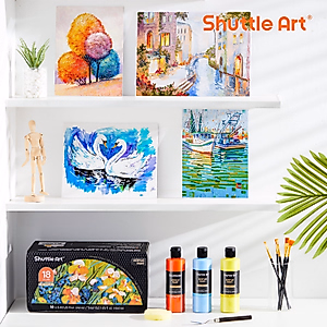 Shuttle Art Acrylic Paint, 18 Colors Acrylic Paint Bottle Set (240ml/8.12oz), Rich Pigmented Acrylic Paints, Bulk Painting Supplies for Artists, Beginners and Kids on Rocks Crafts Canvas Wood Ceramic
