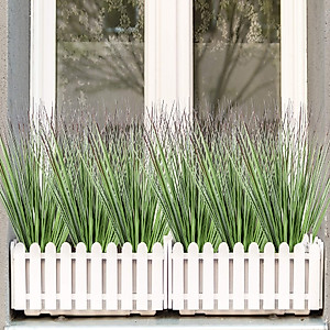 Ivalue 18" Artificial Plants Onion Grass Greenery Wheat Grass Stems Faux Shrub PVC Green Grass Plants Outdoor Indoor Home Garden Planter Decor Pack of 4 (Green, 4)