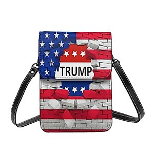 American Flag Trump Cell Phone Purse, DRAYTSO Crossbody Bag Small Leather Shoulder Bag for Women Wallet Sling Bags Handbag with Adjustable Strap