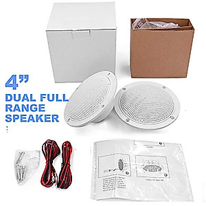 GUZARE Marine Stereo Audio Package - MP3 USB AM FM AUX in Marine Gauge Stereo Bluetooth Receiver Waterproof Radio with 1 Pair 4 Inch White Marine Speakers 304-4001W