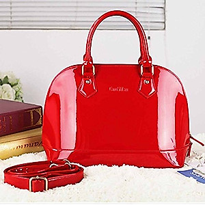 Mily Dome Satchel Handbag Patent Leather Bag Candy Color Jelly Shoulder Bag Tote Red