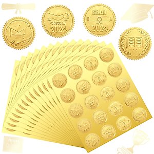 Spakon 500 Pcs Graduation Envelope Seals Stickers Class of 2024 Grad Cap Diploma Certificate Seals Graduation Stickers for Envelopes Diplomas Certificates Award(Gold)