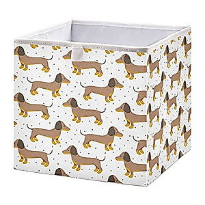 susiyo Brown Dachshund Large Foldable Open Storage Bins Storage Cubes Organizer for Home Office Closet Nursery Toys Towels (Square-11.02x11.02x11.02in)