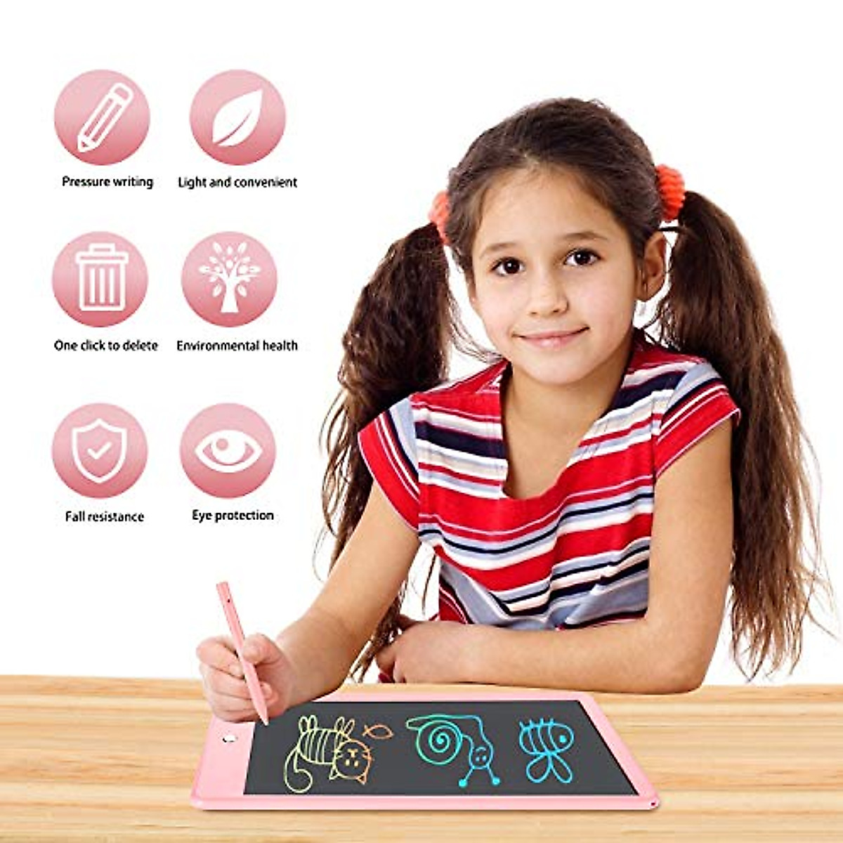 LCD Writing Tablet Colorful 10 Inch Electronic Graphics Doodle Board eWriter Drawing Pad with Memory Lock Gift for Kids & Adults Home School Office Handwriting Tablet (Pink)