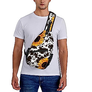 UTKHCYW Cow Print Sunflower Crossbody Sling Backpack, Brown Cow Print Bag Gifts Ideal, Single Shoulder Bag for Travel, Hiking, and Daily Use