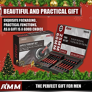 AMM 24-Piece Torx Bit Set, Security Star Bit Set, Tamper Resistant Star Bits Set, S2 Alloy Steel, 1" and 2.3" Long Impact Bits with Storage Box（T5-T40 ）