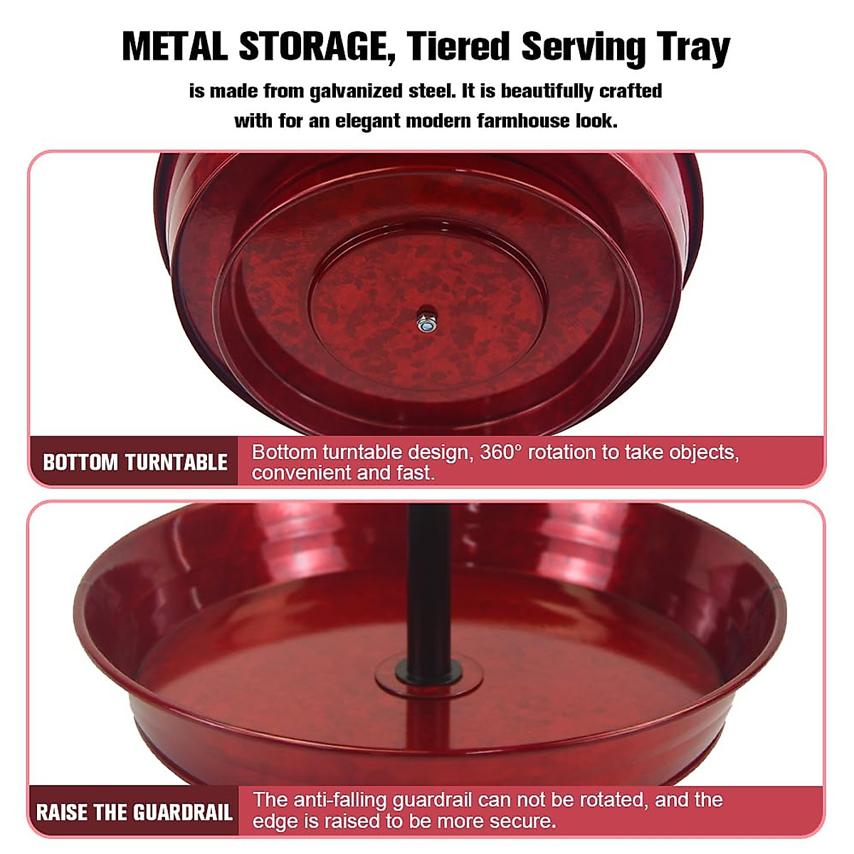 LF Likefair Red 2 Tiered Serving Stand Tray, Lazy Susan, Cake Stands Cupcake Holder,360° Rotation Dessert Stand Table Decorations for Party Wedding Home Decor