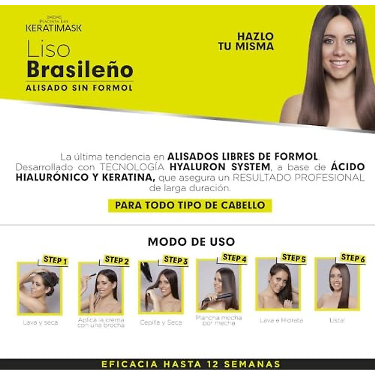 PLACENTA LIFE KERATIMASK Brazilian Straightening Kit with Keratin and Hyaluronic Acid - Keratin Treatment- Get a perfect smooth, shiny and silky- Formaldehyde FREE