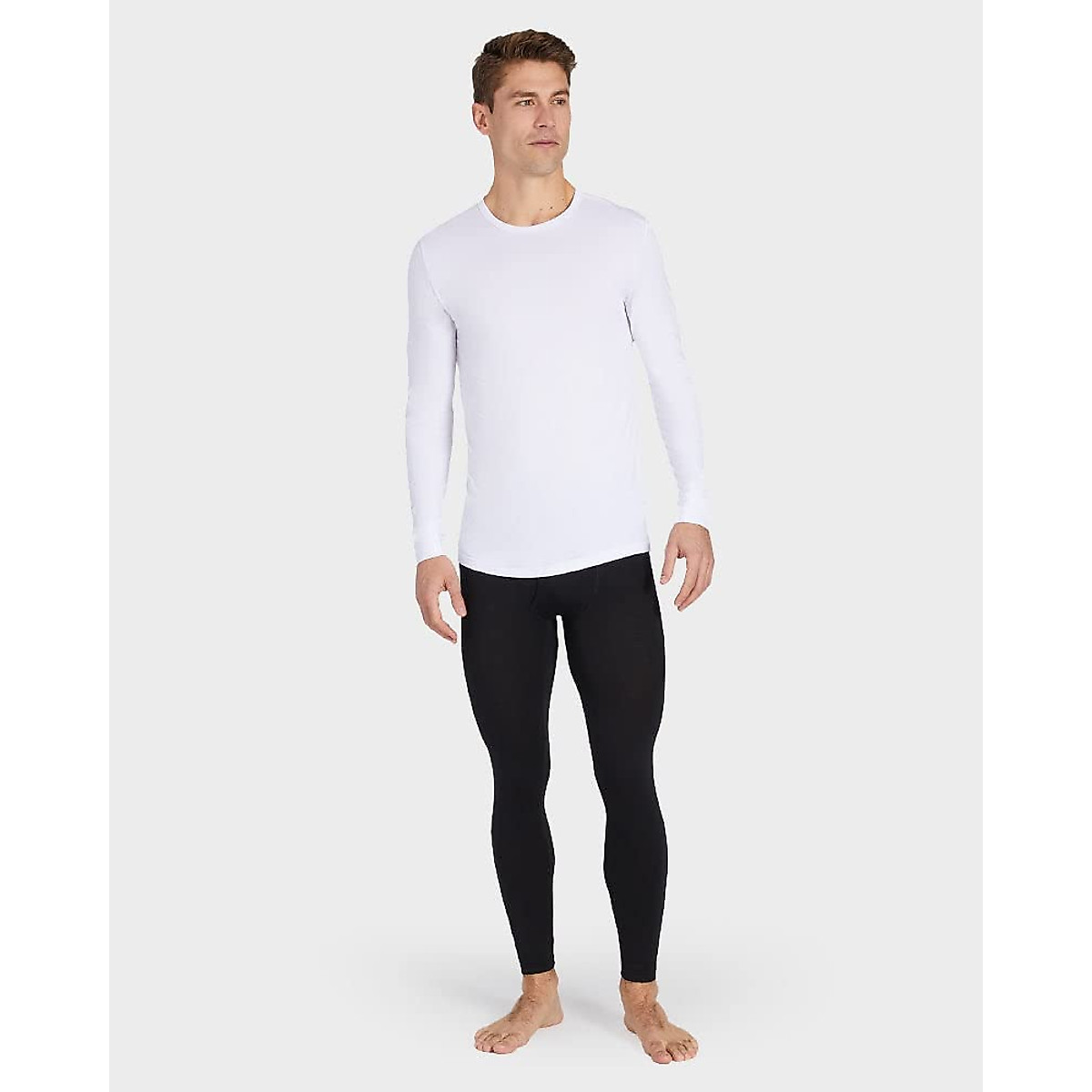 32 DEGREES Men's 2-Pack Performance Lightweight Thermal Baselayer Crewneck Long Sleeve Shirt Top | Moisture Wicking | Anti Odor, WHITE/CHARCOAL HEATHER, X-Large