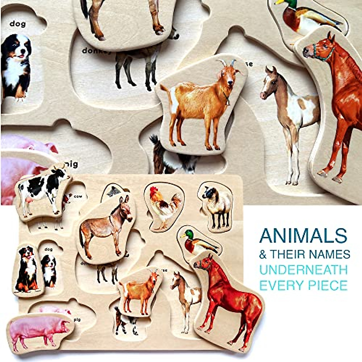 Wooden Puzzles for Toddlers 1-3 – 3 Toddler Puzzles Ages 2-4 by QUOKKA – Montessori Animal Toy Puzzles for Kids Ages 3-5 Year Old – Wood Toy Learning Realistic Animals for Boy and Girl