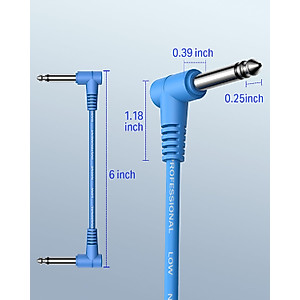 Donner 6 Inch Guitar Patch Colored Cable 6-Pack, TS 1/4" Right Angle to TS 1/4" Right Angle