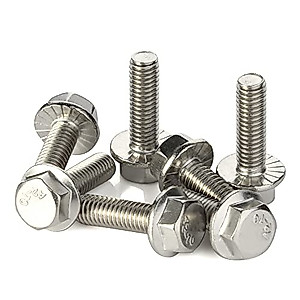 M8-1.25 x 30mm Flange Bolts Flanged Hex Screws, DIN 6921, Stainless Steel 18-8 (304), Plain Finish, Fully Threaded, 10 PCS