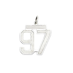 Solid 925 Sterling Silver Medium Number 97 Charm Brushed Matte Finish Pendant - 22mm x 18mm