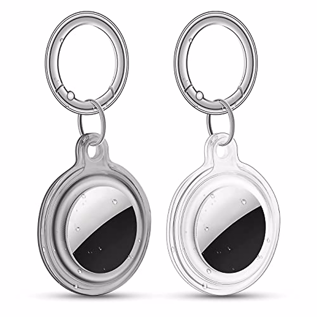 Mouzor 2 Pack AirTag Keychain Holder Case, Waterproof Soft TPU Full Protection Shockproof Air Tag Holder Cover for Kids, Children, Luggage, Keys, Cat, Dog Collar Tracker Key Ring (Clear+Black)
