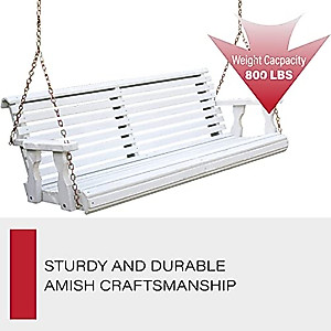Amish Casual Heavy Duty 800 Lb Roll Back Treated Porch Swing with Hanging Chains (5 Foot, Semi-Solid White Stain)