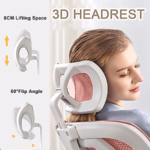 HDHNBA Office Chair High Back Ergonomic Office Chair with Lumbar Support Adjustable Headrest 3D Armrest and Lumbar Support for Home Office Chair Swivel Mesh Office Chair Pink Chair