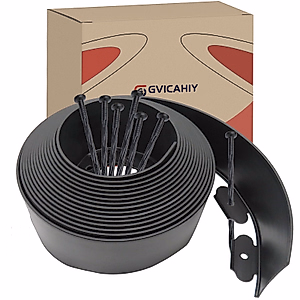 Tall Wall Landscape Edging, Lawn Edging and Landscape Border - No Dig Flower Bed Border Plastic Garden Edging - Rubber Landscape Edging (Plastic Stakes, Black-33feet)